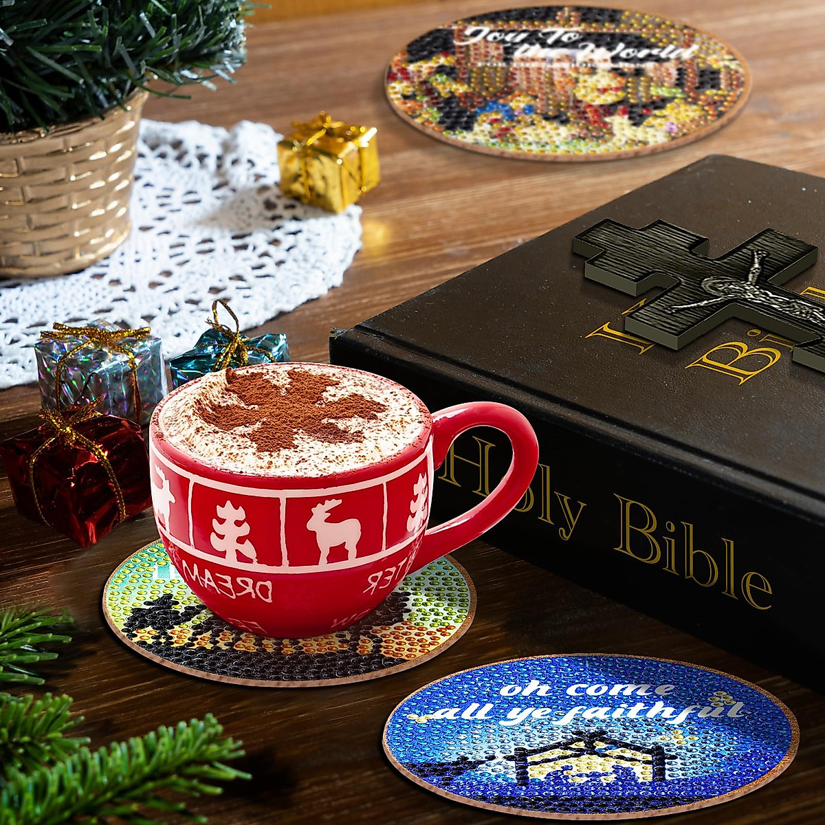 10 Pcs Christianity Christmas Nativity Scene Diamond Art Coasters Kits Jesus Holy Night Art Coaster Birth of Jesus Diamond Art Coasters for Beginners Adults and Kids Craft Supplies Gift