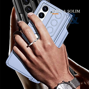 Miimall Compatible for Samsung Fold 5 Case Cover with Pen Holder, [Front Screen Protector] [Sliding Camera Cover ] Military Grade Anti-Scratch Bumper Case for Samsung Galaxy Fold 5 5G (Elegant Silver)