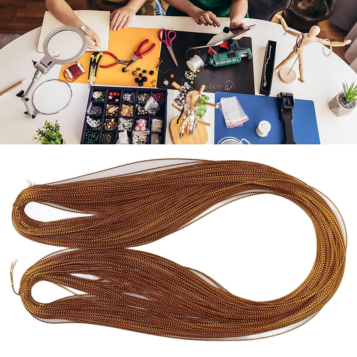 QANYEGN 5 Pack Metallic Thread, Metal Embroidery Thread Tag Wire, Embroidery Thread Set Suitable for Embroidery, Bracelet Making and Jewelry Crafts, 100 Yards per Pack(ld)