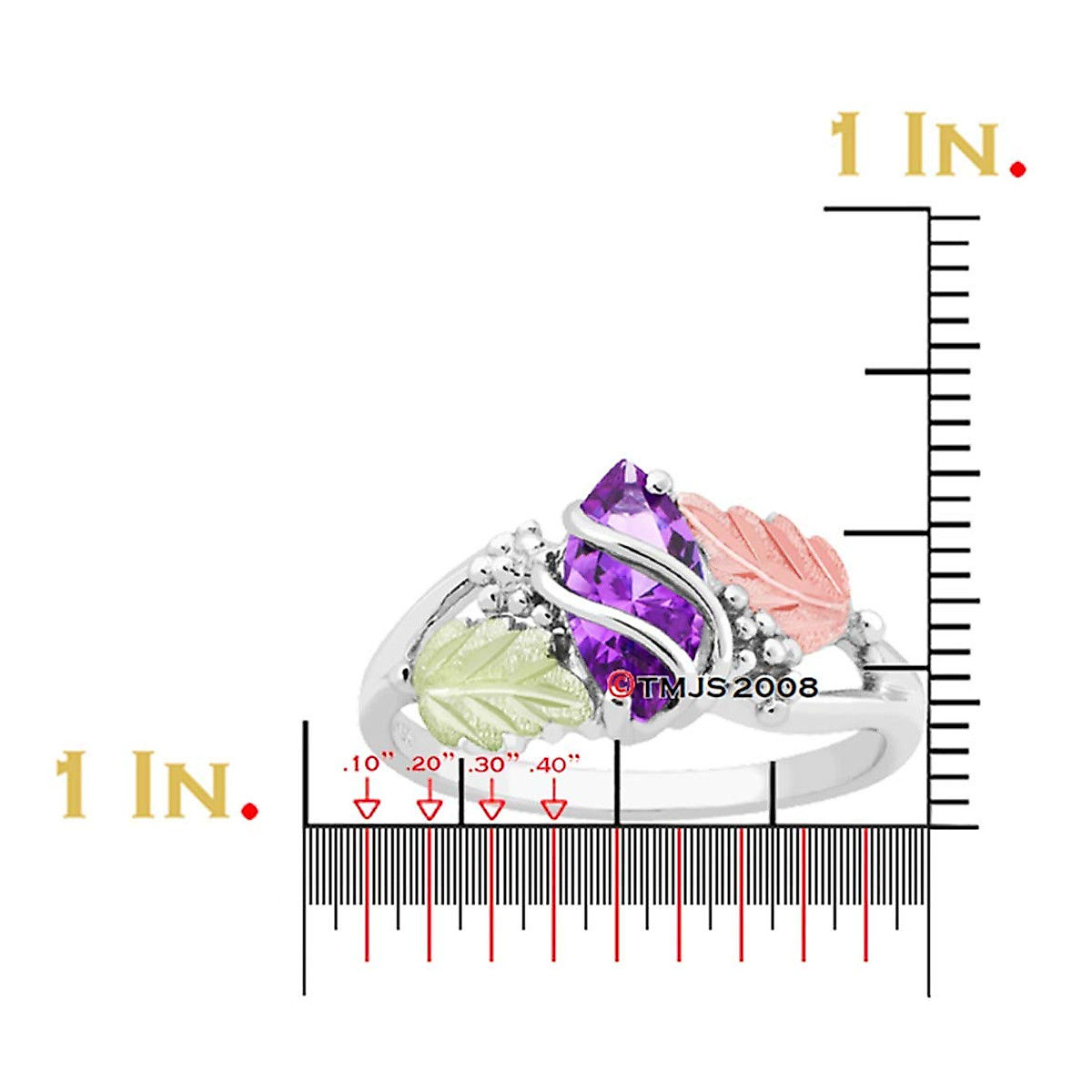 Marquise Amethyst Double Wrap Ring, Sterling Silver, 12k Green and Rose Black Hills Gold Size 5