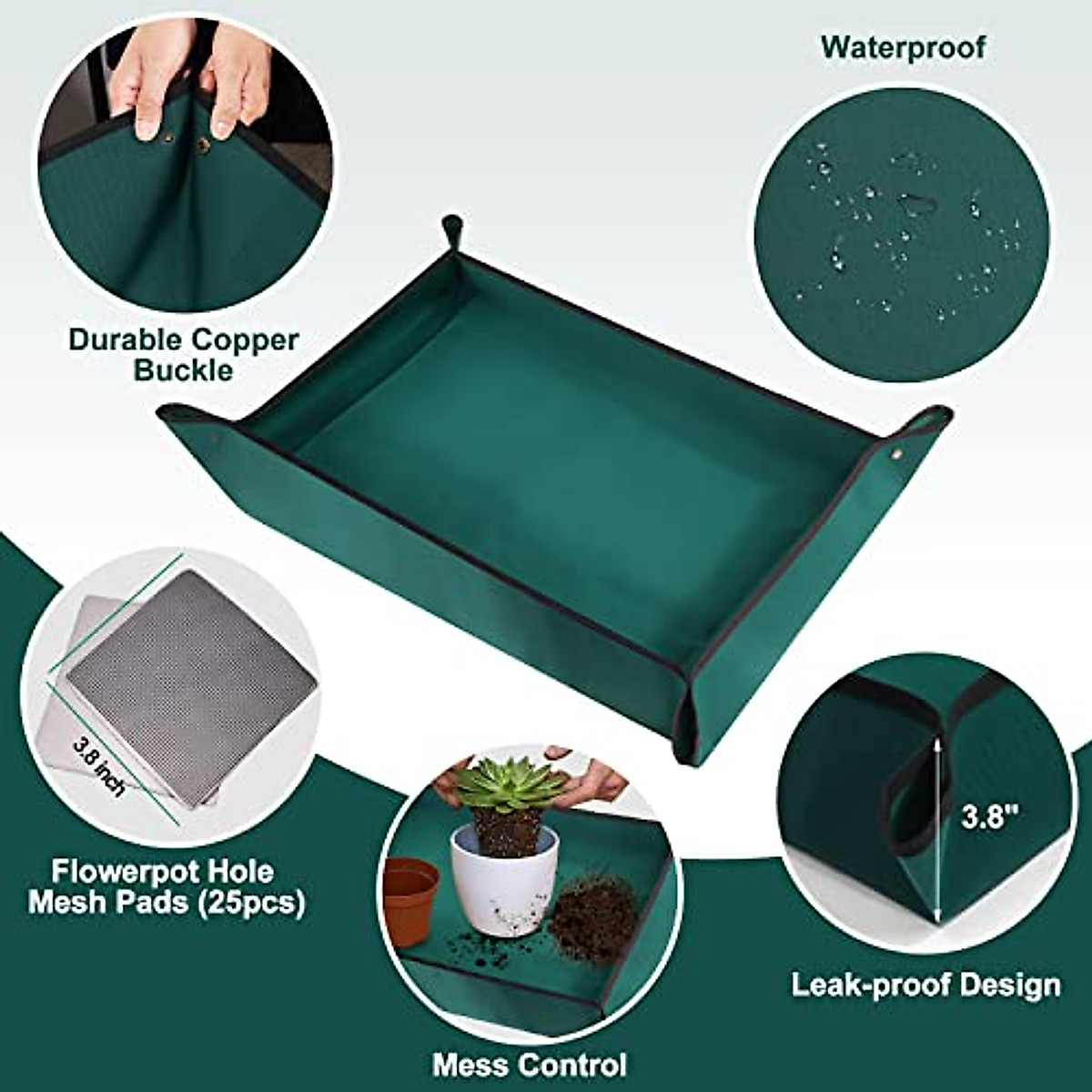 Borrigo Plant Repotting Mat for Indoor Plants, 43.5"x29.5" Large Oxford Waterproof Potting Mat for Plant Transplanting, Plant Mat for Succulents, Gardening Mat with 25pcs Mesh Pads for Bonsai Pot