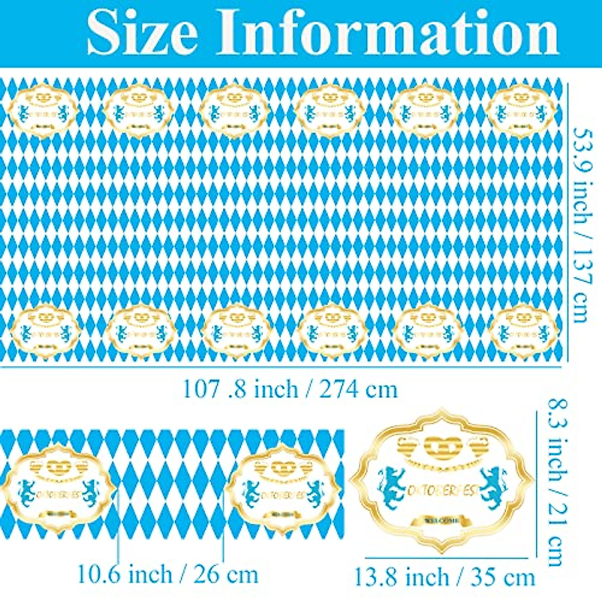 UOMNICUE Oktoberfest Tablecloth, 3Pcs Oktoberfest Disposable Table Cloth with Gold Oktoberfest Welcome Print Oktoberfest Waterproof Tablecover Banner for Oktoberfest Party Decorations 108 X 54 Inch