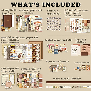 Draupnir Vintage Aesthetic Scrapbook Kit(346pcs), Bullet Junk Journal Kit with Journaling/Scrapbooking Supplies, Stationery, A6 Grid Notebook with Graph Ruled Pages.DIY Gift for Teen Girl Kid Women.