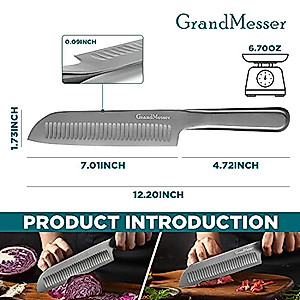 Santoku Knife, 7 inch Japanese Chef Knife, High Carbon Stainless Steel Cooking Knife with Ergonomic Handle and Gift Box