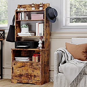 LIKIMIO Nightstand with Charging Station, 55" Tall End Side Table with Storage Cabinet, Small Bookshelf, for Living Room Office Bedroom, Vintage Brown