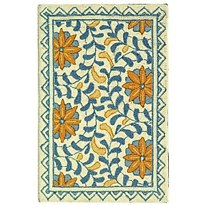 SAFAVIEH Chelsea Collection Accent Rug - 1'8" x 2'6", Ivory & Blue, Hand-Hooked French Country Wool, Ideal for High Traffic Areas in Entryway, Living Room, Bedroom (HK150A)
