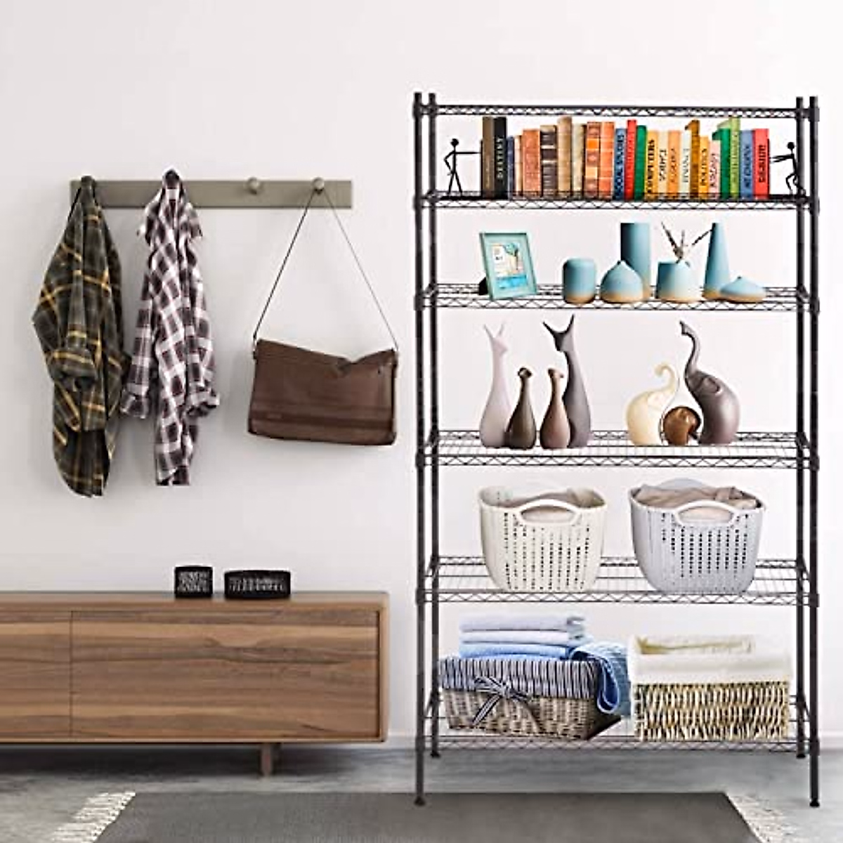 16''Lx42''Wx72''H 6 Shelf Wire Shelving Unit Heavy Duty Metal Storage Shelves NSF Wire Shelf Organizer Black Height Adjustable Utility Steel Commercial Grade Layer Shelf Rack 1500 LBS Capacity