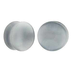 Mystic Metals Body Jewelry Pair of Grey Cat Eye Stone Concave Double Flare Plugs (STN-673) (5/8" (16mm))