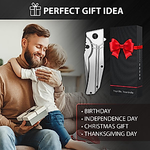 3.5" Blade Pocket Knife - Sharp Folding Knives for Men Women - Tactical Survival Camping Hunting Knofe - Gray EDC Knife with Pocket Clip - Gift for Men - Stocking Stuffers 140106