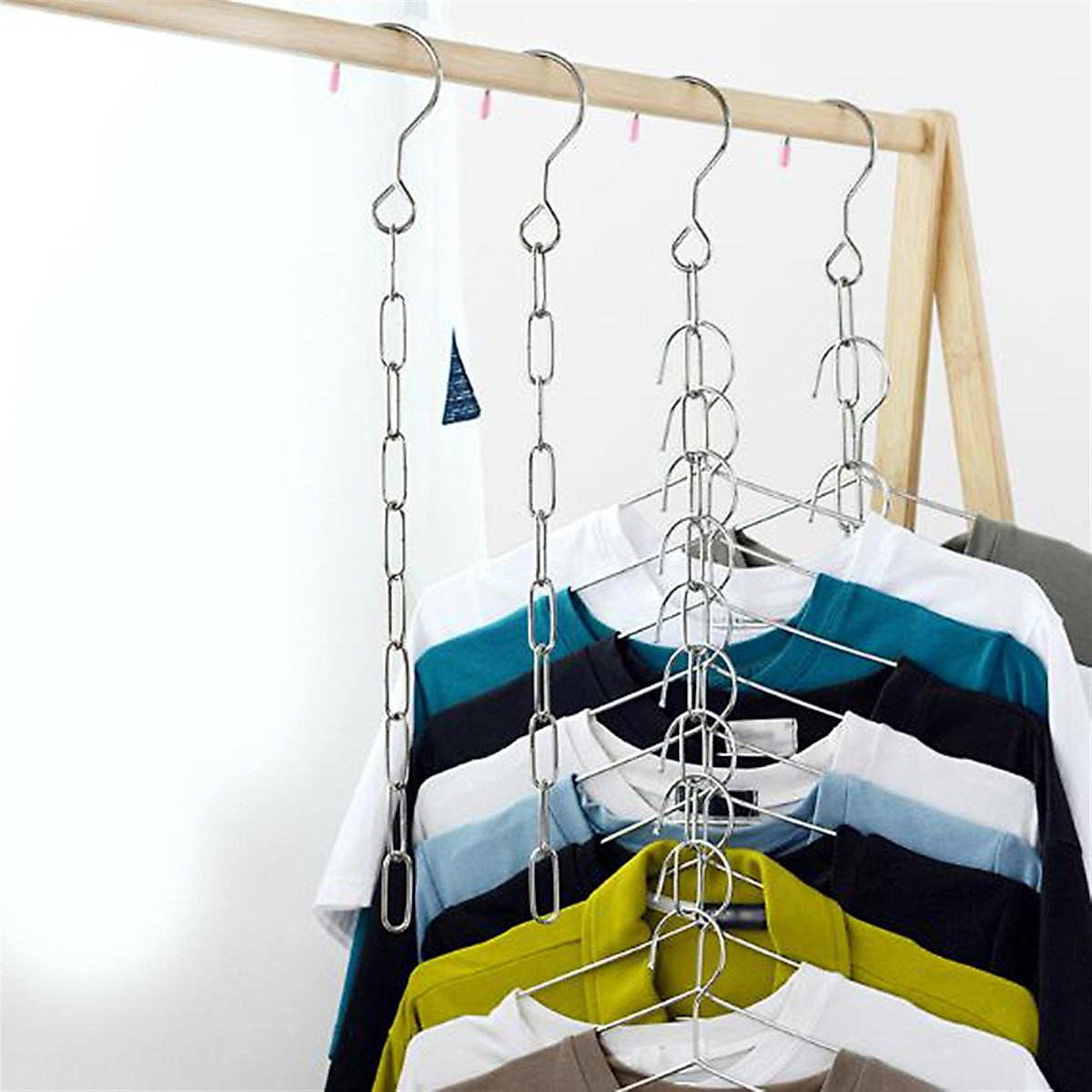 TraveT Hanging Clothing Chain Clothes Market Shop Display Hanging Chain Hooks with Ring Hanger
