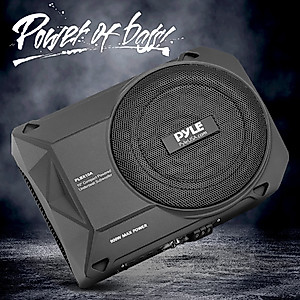 Pyle 10-Inch Low-Profile Amplified Subwoofer System - 900 Watt Compact Enclosed Active Underseat Car Audio Subwoofer with Built-in Amp, Powered Car Subwoofer w/Low & High-Level Inputs - PLBX10A