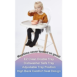 Primo Vista 3-in-1 Convertible High, Toddler, & Rocking Chair, Clear, Transparent Seat, Grows with Child, Modern Style, Adjustable Wooden Legs, Easy to Use, Assemble, Safe & Sturdy, 21.5 x 25 x 40.5"