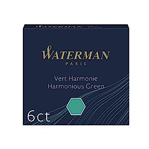 Waterman Fountain Pen Ink Cartridges, Short 'International', Harmonious Green, 6 Count