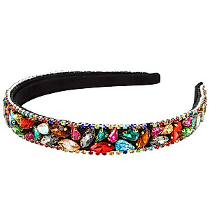 Wecoe Rhinestone Headband Vintage Colorful Headband Women Non Slip Fashion Bling Sparkly Diamond Headband Wide Hair Band Holiday Birthday Gifts Homecoming Formal Hair Accessories For Women Girls