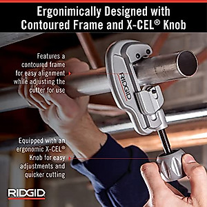 RIDGID 29963 Model 35S 1/4" to 1-3/8" Stainless Steel Tubing Cutter with X-CEL Knob, Silver