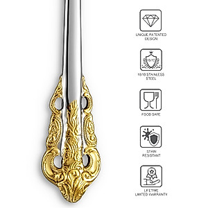 KEAWELL Luxury 5.9" Appetizer Forks, 18/10 Stainless Steel, Set of 4, Gorgeous Cocktail Forks/Dessert Forks (Gold Accent)