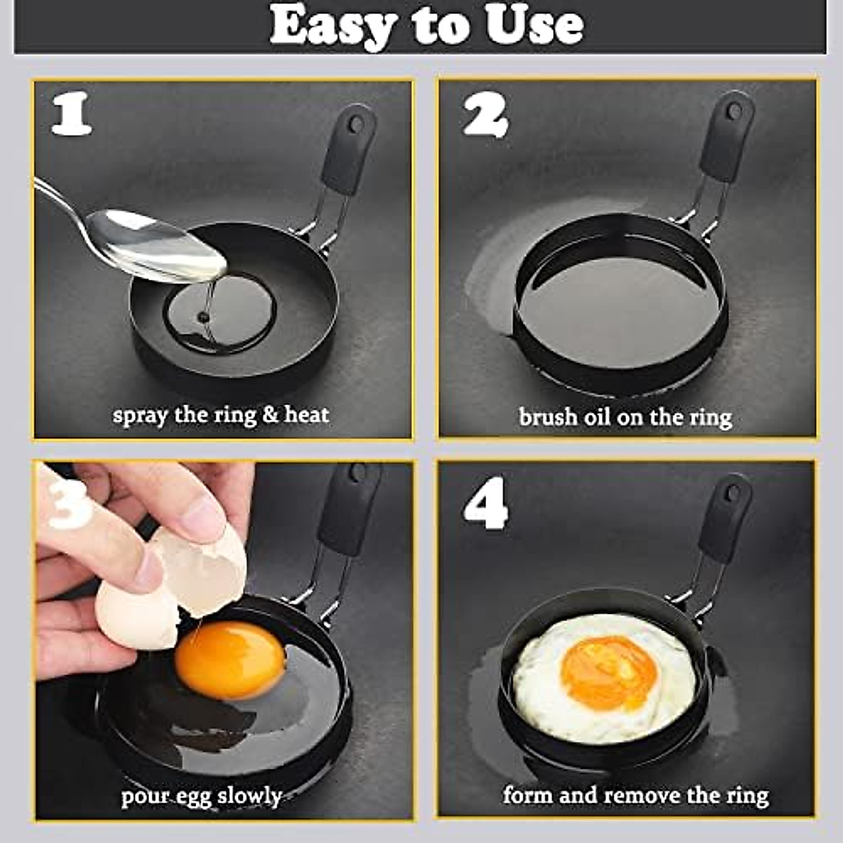 zeeooil Egg Rings 2 Pack Large 6 Inch Pancake Mold 2 Pack 3.5 Inch Stainless Steel Nonstick Egg Ring, Egg Mold for Frying Eggs (2 Packs 3.5"+2 Packs 6")