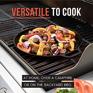 Chef Pomodoro Cast Iron Pizza Pan, Pre-Seasoned Skillet with Handles, Baking Pan, Round Griddle for Dosa Tawa Roti, Comal for Tortillas, Baking Stove, Oven, Grill BBQ and Campfire (12-inch)