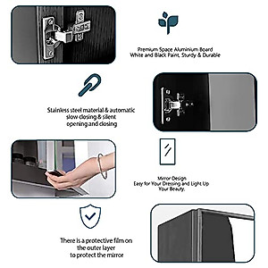 prosfalt 23.6 x19.6 Mirrored Medicine Cabinet, Space Aluminum Wall Mounted Bathroom Storage, Water and Rust Resistant, Recess Mount - Black Black