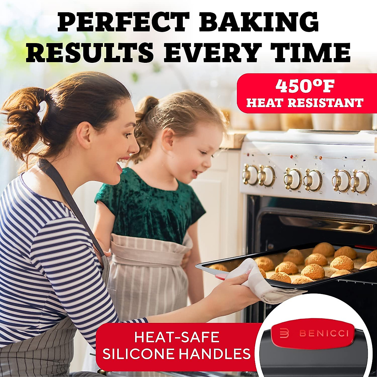 Premium Non-Stick Baking Sheets Set of 3 - Deluxe BPA Free, Easy to Clean Racks w/ Silicone Handles - Bakeware Pans for Cooking Baking Roasting - Lets You Bake The Perfect Cookie or Pastry Every Time