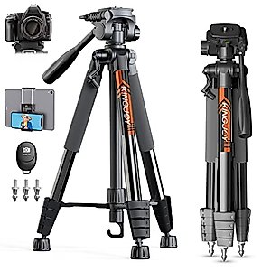 KINGJOY 75" Camera Tripod for Canon Nikon Cell Phone Tall Tripod with Wireless Remote Travel Bag Phone Tablet Holder Compatible with DSLR Cameras, Cell Phones, Projector, Binocular, Spotting Scopes