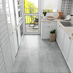 VEELIKE Vinyl Flooring, 12 Pack Peel and Stick Waterproof Self Adhesive Floor Tiles, 12''x12'' Grey Concrete Design, Removable Stick On Floor Tiles for Bathroom Kitchen Bedroom