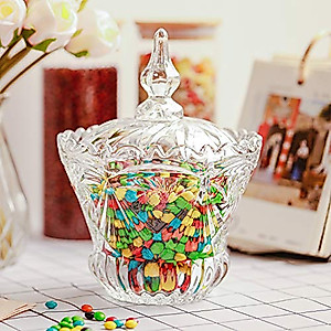 ComSaf Glass Candy Dish with Lid, Clear Large Covered Candy Bowl, Crystal Candy Jar for Home Kitchen Office Desk Christmas Gift