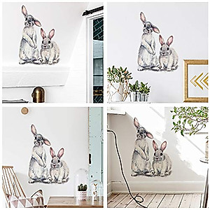 ROFARSO Lifelike Lovely Cute Two Bunnies Rabbits Animal Wall Stickers Removable Wall Decals Art Decorations Decor for Nursery Baby Bedroom Playroom Living Room Murals