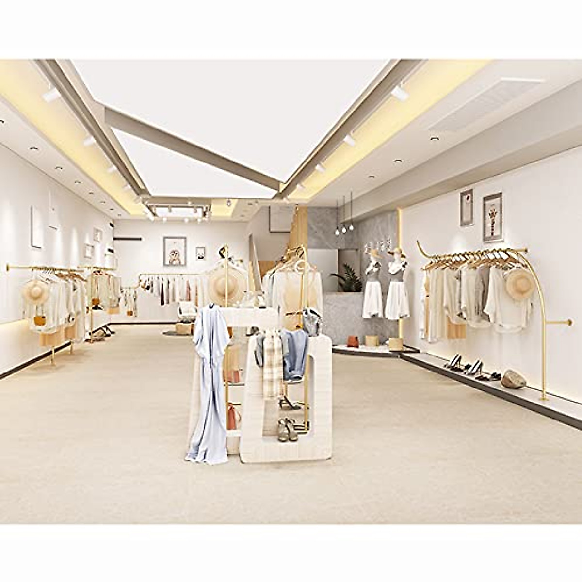 Gold Clothing Rod Curved Racks, Creative Display Garment Racks in Boutique Clothing Stores, Modern Retail Garment Rack, Closet Rod Retail Display Rack, 250CM
