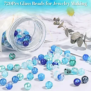 720pcs Glass Beads for Jewelry Making 8mm, 24 Colors Bead Bracelet Making Kit Blue Round Loose Beads for Bracelet Earring Necklace Jewelry Making Supplies