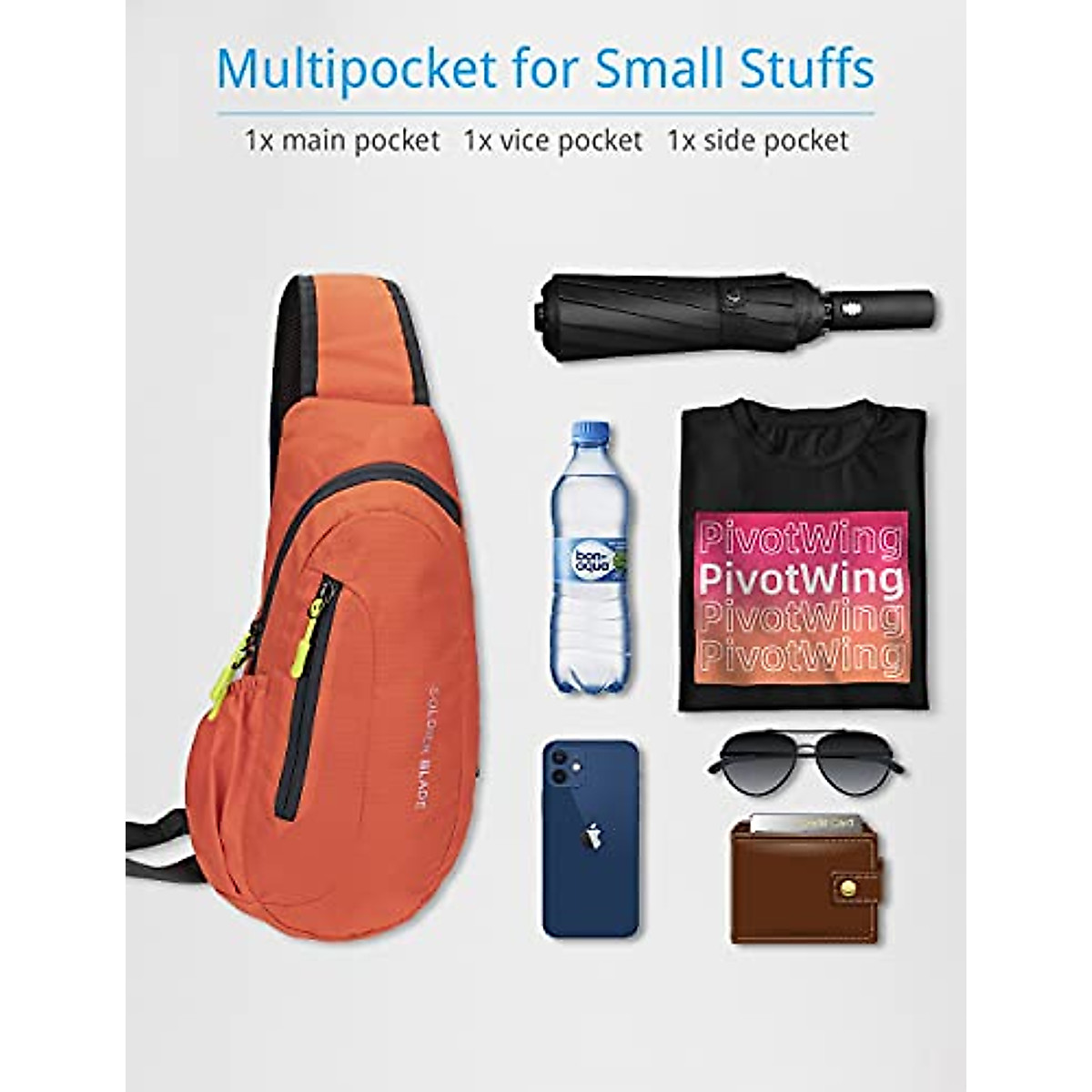 PivotWing Sling Bags for Men Womens Lightweight Small One Strap Chest Side Bag Mini Crossbody Day Pack Everyday Sling Backpack Bodybag for Trip Gym Outdoor Dog Walking Orange