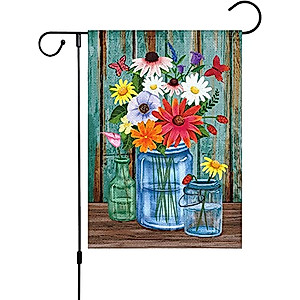 Louise Maelys Spring Floral Garden Flag 12x18 Double Sided, Burlap Small Vertical Spring Summer Vase Flower Garden Yard Flags for Seasonal Outside Outdoor House Decoration (ONLY FLAG)