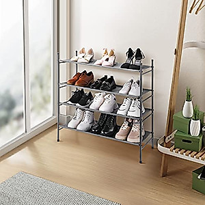 MAX Houser 2-Tier Stackable Shoe Rack, Fabric Shoe Shelf Storage Organizer for Closet Bedroom Entryway, Gray