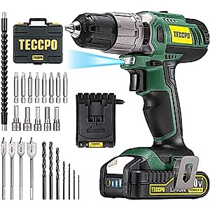 TECCPO Cordless Drill Set, 63Pcs Power Drill Set, Drill with 310 In-lbs, 2-Speed, 21+1 Torque Setting, 2.0Ah Battery & Fast Charger, Tool Kit with Drill, Drill Kit Tool Set for General Household