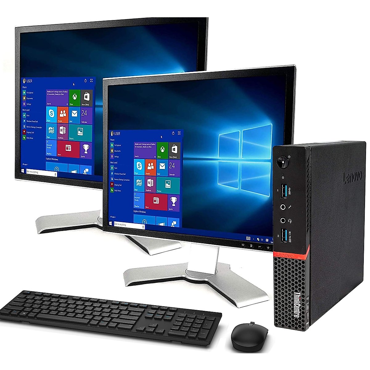 Lenovo M900 Tiny Computer Micro Tower PC, Intel Core i5 6400T Processor, 16GB DDR4 Ram, 512GB M.2 SSD,Wireless Keyboard & Mouse, Wifi | Bluetooth, New Dual 19" FHD Monitor, Win 10 Pro (Renewed)