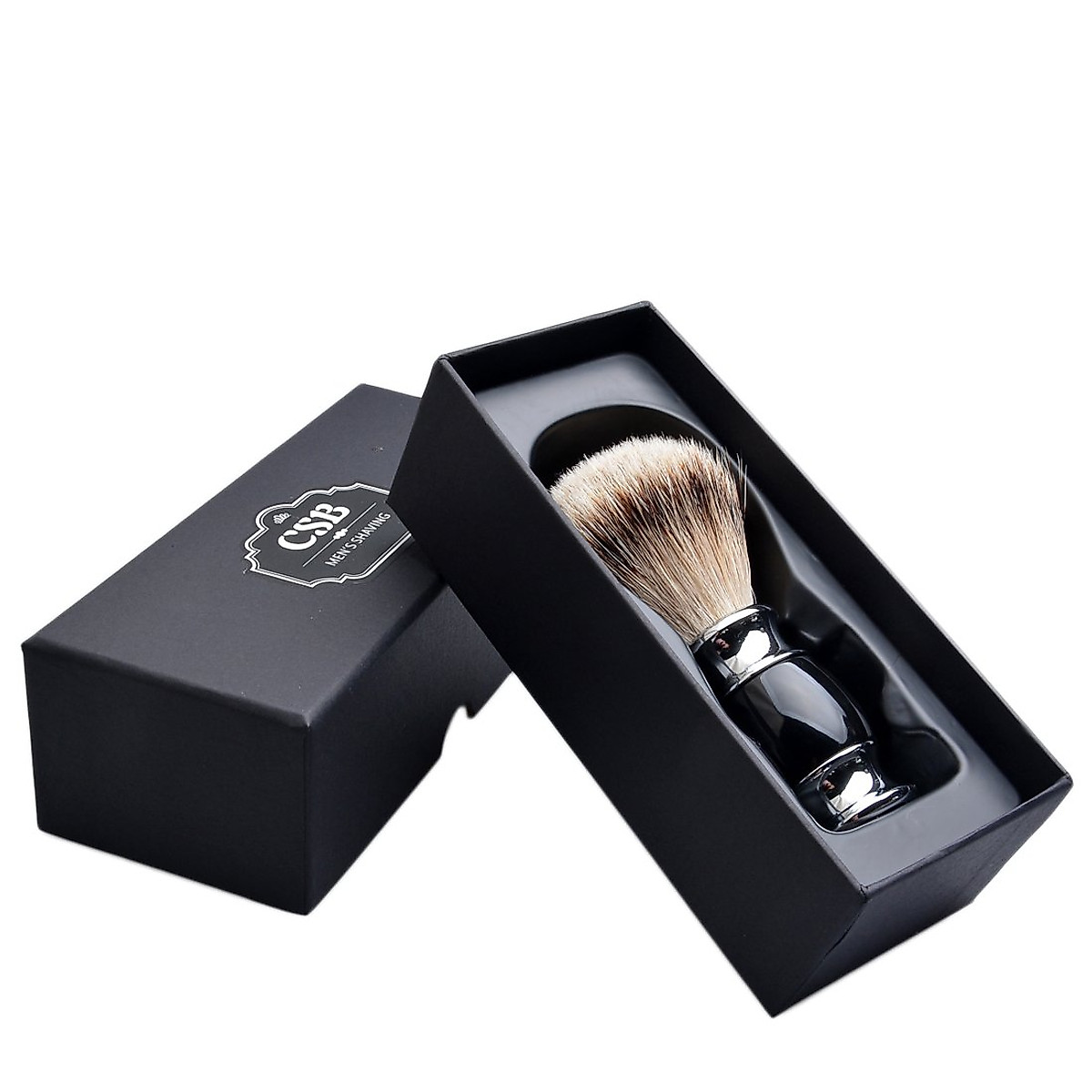 CSB Safety Razor Silvertip Badger Bristle Shaving Brush (Black Handle) Faux Ebony Handle Shaving Brush - gift for men for christmas or fathers day