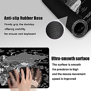World Map Gaming Mouse Pad Large Mouse Pad for Desk,31.5 x 11.8inch Waterproof Desk Mat Extended Desk Pad XL,Mousepad with 3mm Anti-Slip Rubber Base and Stitched Edge,Keyboard and Mouse Pad Black