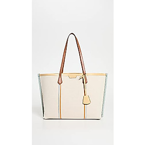 Tory Burch Women's Perry Canvas Triple Compartment Tote, Natural, Off White, One Size