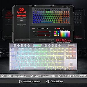 Redragon K621 Horus TKL Wireless RGB Mechanical Keyboard, 5.0 BT/2.4 Ghz/Wired Three Modes 80% Ultra-Thin Low Profile BT Keyboard w/Dedicated Media Control & Linear Red Switches, White