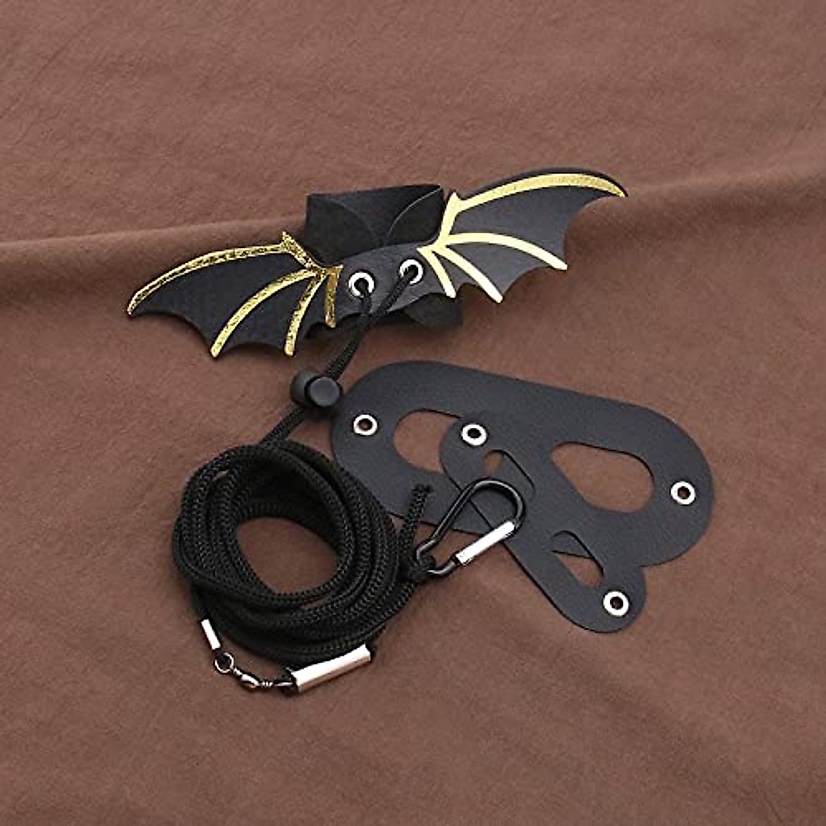 2 Set Ajustable Leather Bearded Dragon Lizard Leash Harness Cooling Wing Black Gold for Outdoor Safety Walking