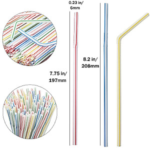 ALINK 500-Pack Striped Flexible Drinking Straws, Plastic Disposable Bendy Straws - 7.75" x 0.23"