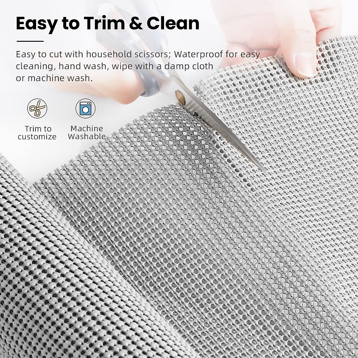 BAGAIL Drawer Liner, 12 in X 20 Ft Non-Adhesive Shelf Liners for Kitchen Cabinets, Thick Strong Grip Liners for Desk, Shelves, Bathroom Drawers, Cabinet Protection - LightGrey