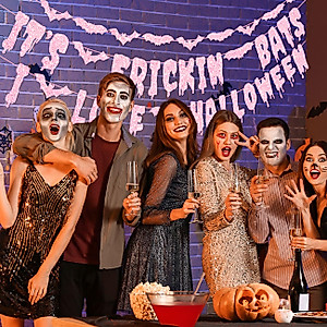 Pink Halloween Decorations It's Frickin Bats I Love Banner Halloween Bats Hanging Garland Bunting Halloween Fireplace Mantle Glitter Pink Bats for Pink Halloween Party Decorations