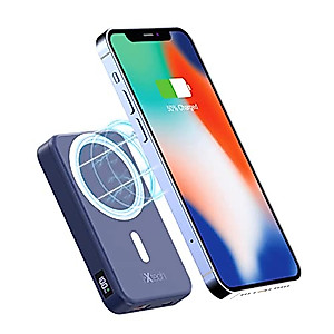 IXTECH Portable Power Bank 10000mAh Magnetic Phone Charger with Mag-Safe Compatibility for Smartphone 15W Fast Wireless Charging 22.5W Portable and Compact, USB Type-C Port Compatible (Blue)