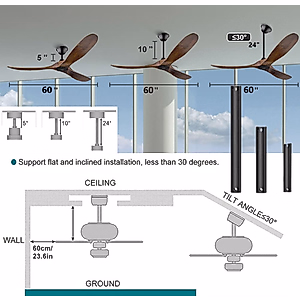 XCWIIE 60 Inch Ceiling Fan Without Lights, Outdoor Ceiling Fan For Patios Waterproof, 3 Blade Ceiling Fan With Remote Control, Indoor Outdoor Ceiling Fan With Reversible Dc Quiet Energy Saving Motor