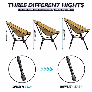 CANWAY Portable Camping Chair, Ultra-Compact and Lightweight Folding Chair for Camping, Beach, Picnic, Lawn Concerts, Hiking, Backpacking, Adjustable Height