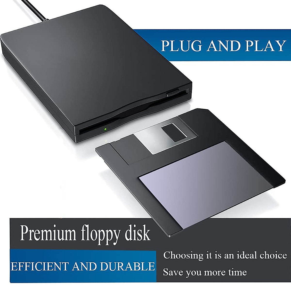 Floppy Disk Reader External Floppy Disk Reader USB 3.5-inch USB Floppy Disk Reader 1.44 MB FDD Portable Floppy Disk for PC Windows/XP / 7/8/10/11 Plug and Play