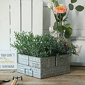 Putuo Decor Set of 4 Galvanized Square Metal Planter with Tray, Rustic Farmhouse Herb Pot with Handles, Utensil Caddy Napkin Organizer, 4 x 4 Inches Planters on 8.2 x 8.2 Inches Tray