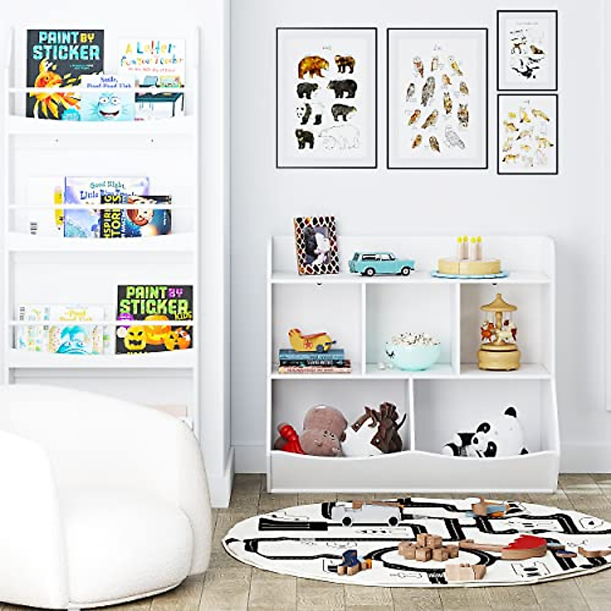 UTEX Toy Storage Organizer with Bookcase, Kid’s Multi Shelf Cubby for Books,Toys, Storage Organizer for Boys,Girls Play Room/Bedroom-White