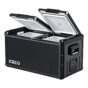 ICECO VL75 ProD Portable Refrigerator, Multi-directional Lid, Dual USB & DC 12/24V, AC 110-240V, 75L Dual Zone Steel Compact Refrigerator Powered by SECOP, 0℉ to 50℉, Home & Car Use [Upgrade, 79 Quarts]